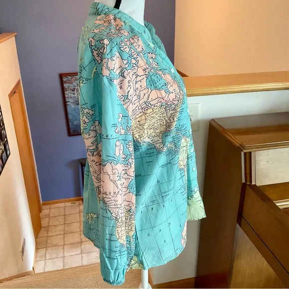 Tops | Map Of The World Button Up Top Size Xxl | Poshmark